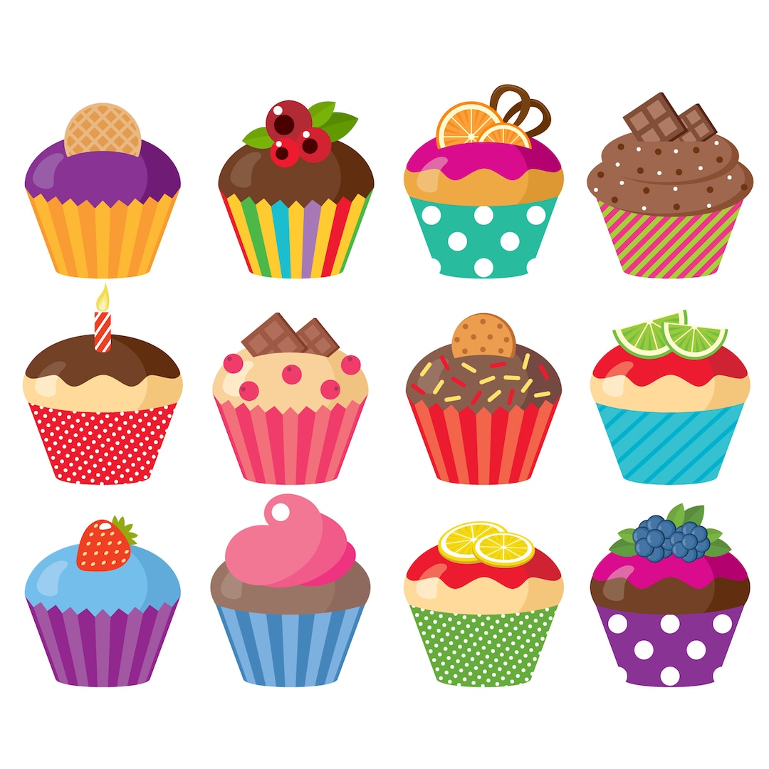 Cupcake Clipart. Vector Sweets Graphic. Candy, Birthday, Party, Cupcake ...