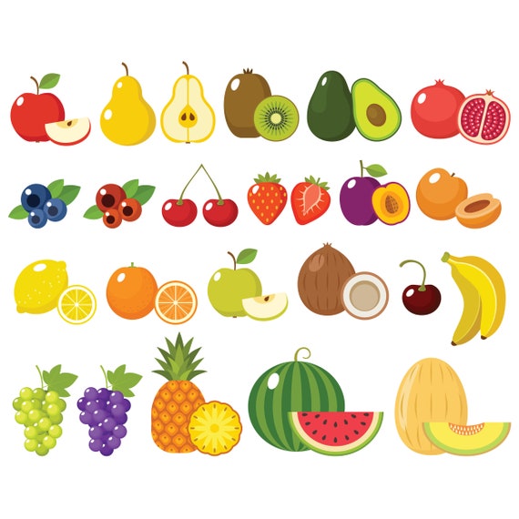 Fruit сlipart. Vector Fruits Graphic. Food Graphics. Food | Etsy