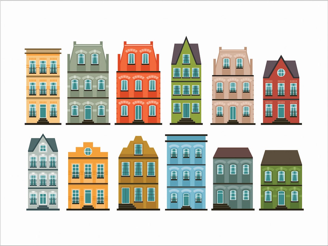 Dutch Houses Clipart. Architecture. Colored Houses. Digital Printable ...