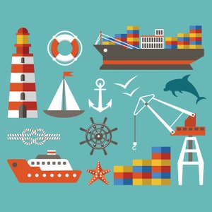 Sea Transport сlipart. Ships Lighthouse Yakhta. Vector Port | Etsy