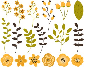 Floral Elements Clipart. Flowers Spring Flowers. Vector | Etsy