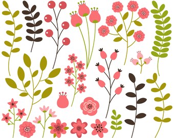 Floral Elements Clipart. Flowers Spring Flowers. Vector | Etsy