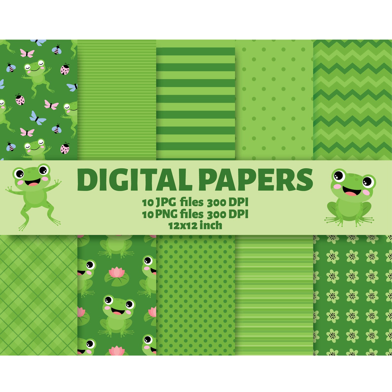 Frogs Digital Papers. Printable Seamless Patterns. Paper Digital Papers ...