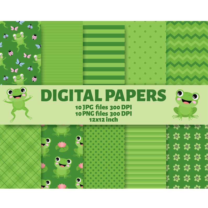 Frogs Digital Papers. Printable Seamless Patterns. Paper Digital Papers ...
