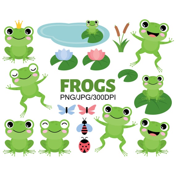 Frogs сlipart. Vector Frogs Graphic. Frogs Water Lily - Etsy