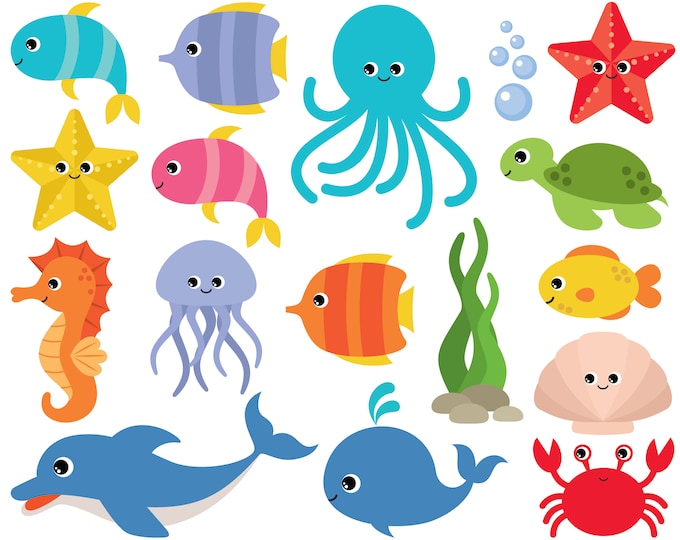 Sea Animal Clipart. Vector Ocean & Sea Animal Graphic. Turtle - Etsy