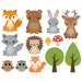 Woodland Clipart. Woodland Animals, Trees, Mushrooms Graphic. Bear, Fox ...
