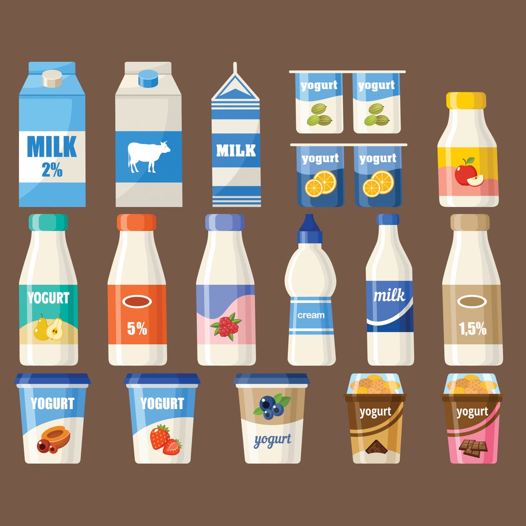 Milk Products сlipart. Vector Dairy Products Graphic. Milk, Yogurt ...