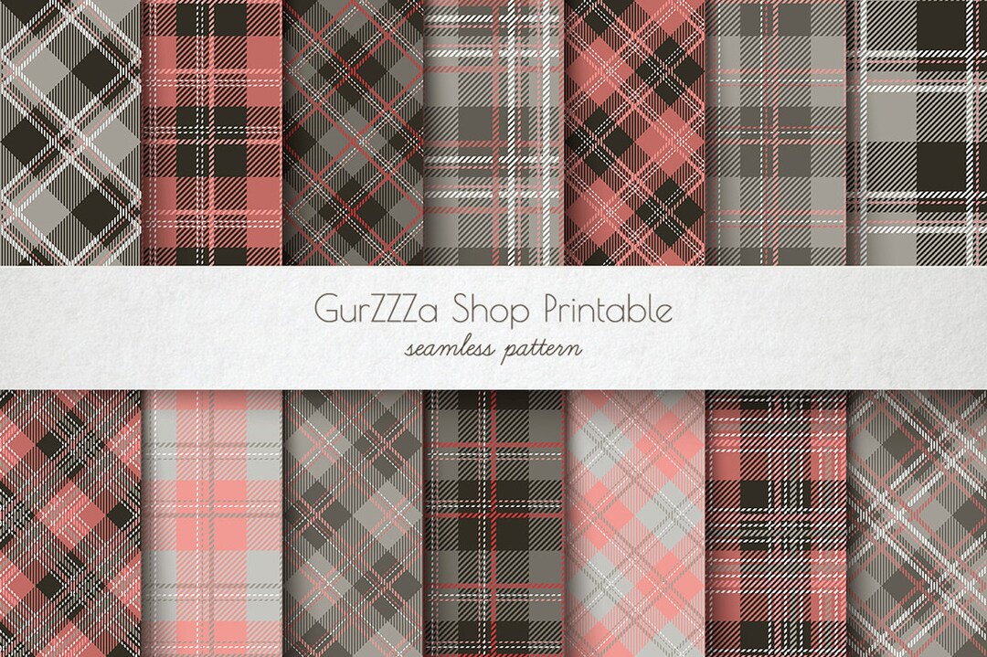 Tartan Pattern. Grey Pink. Digital Paper Pack. Tartan Printable ...