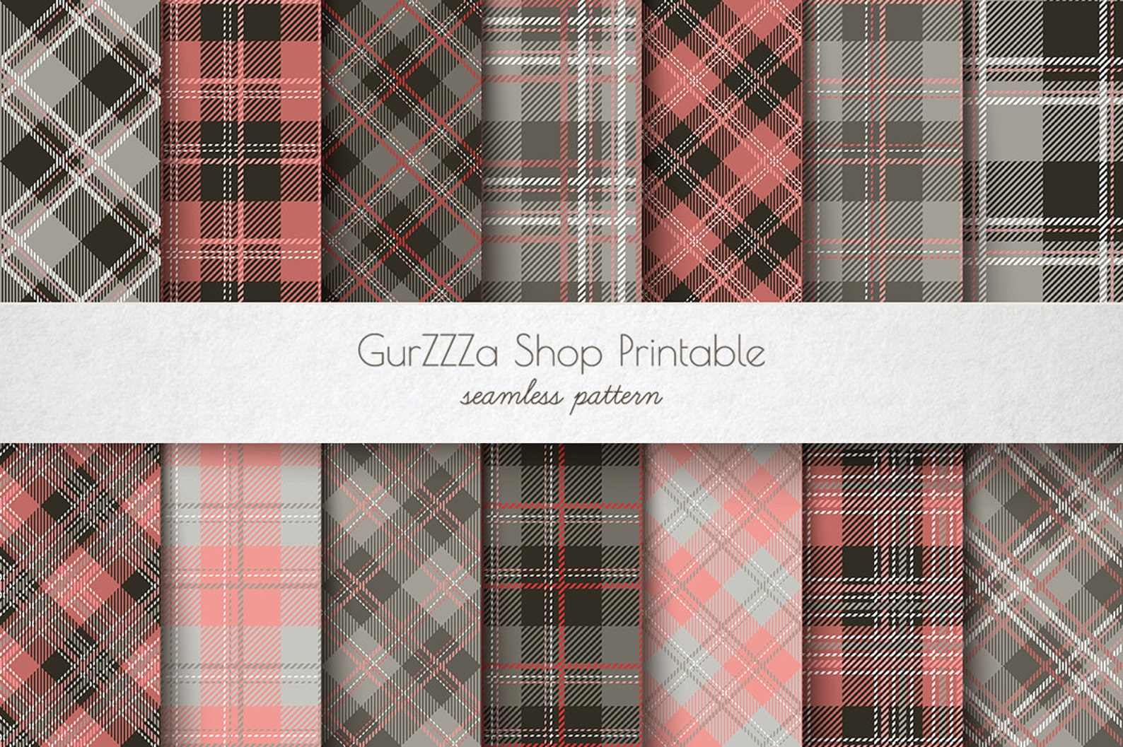 Tartan Pattern. Grey Pink. Digital Paper Pack. Tartan Printable ...