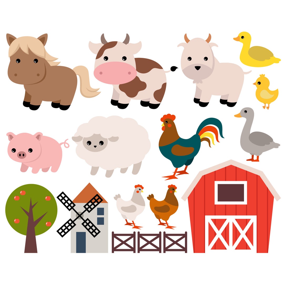 Farm Animals сlipart. Vector Farm Animals Graphic. Cow, Horse, Goat ...