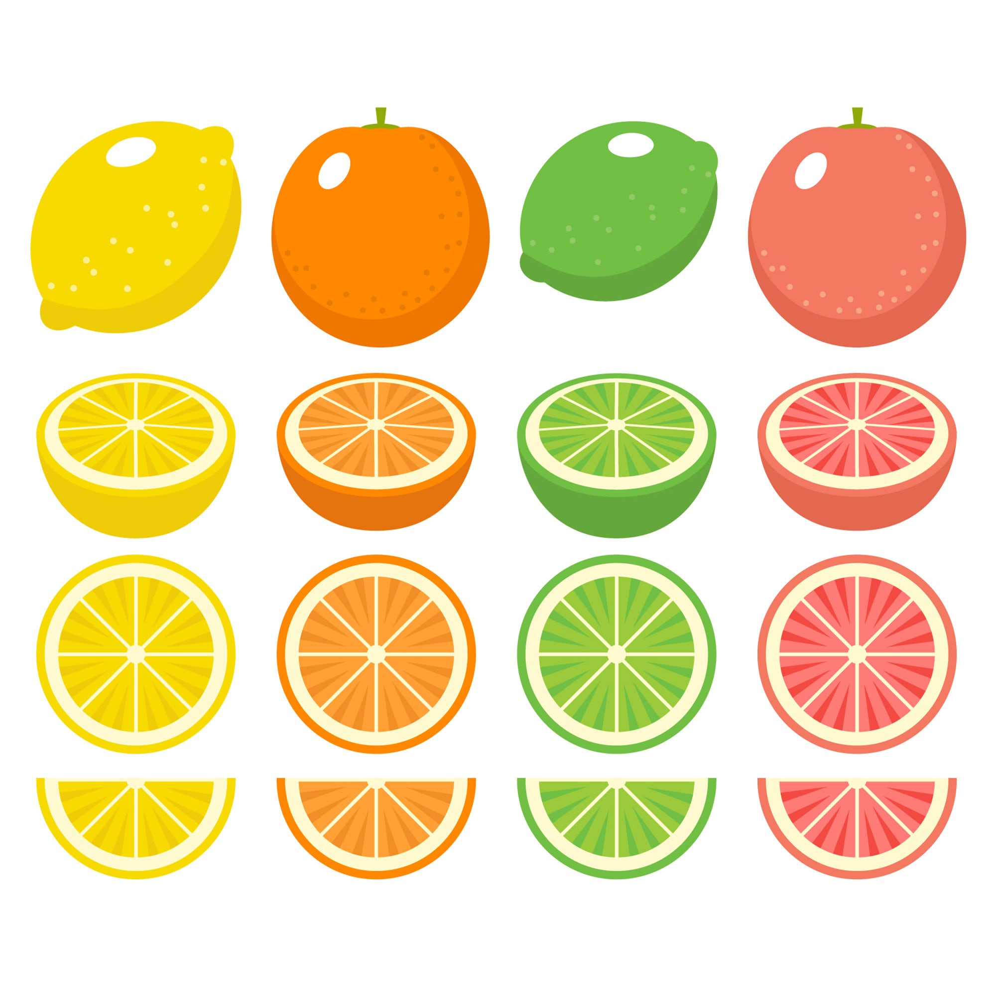 Citrus сlipart. Lemon, Lime, Orange, Grapefruit. Citrus Slices. Vector ...