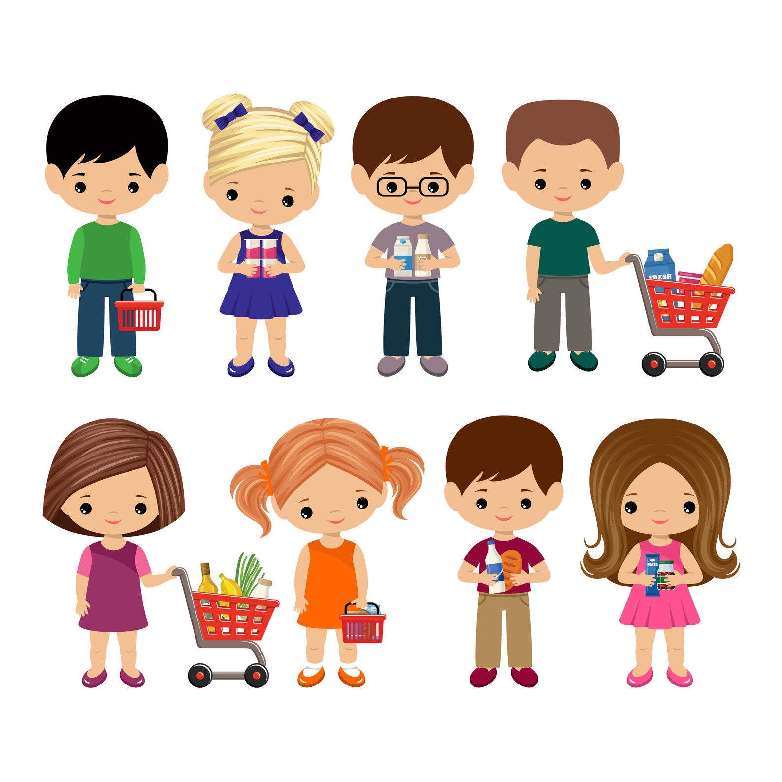Supermarket Clipart. Boys and Girls With Products. Vector - Etsy