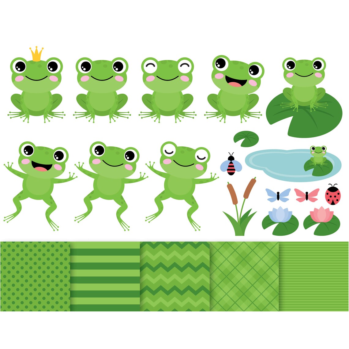 Frogs сlipart. Vector Frogs Graphic. Frogs, Water Lily, Butterflies ...