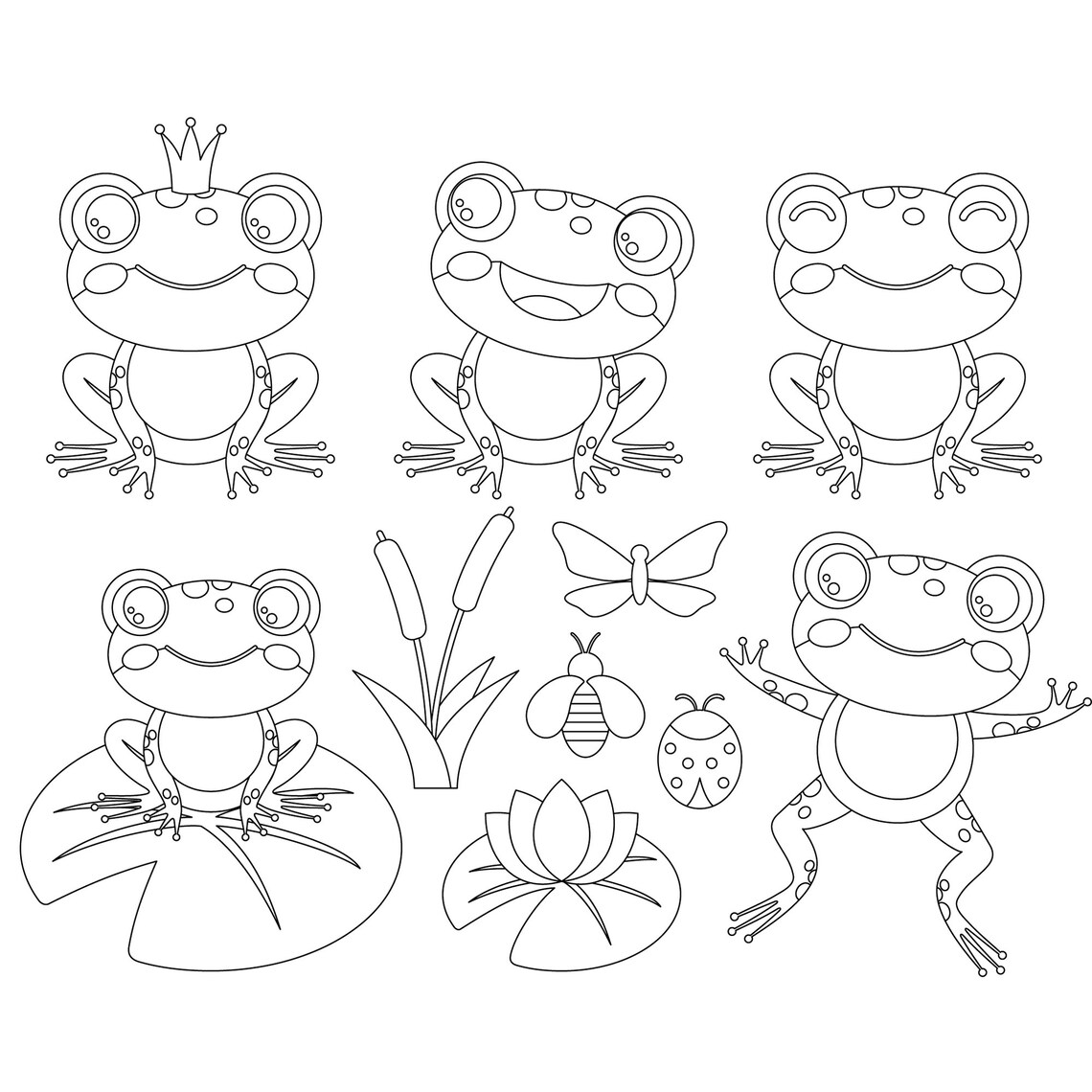 Frogs Digital Stamps. Frogs Line Art. Frogs Outlines. Digital Images ...