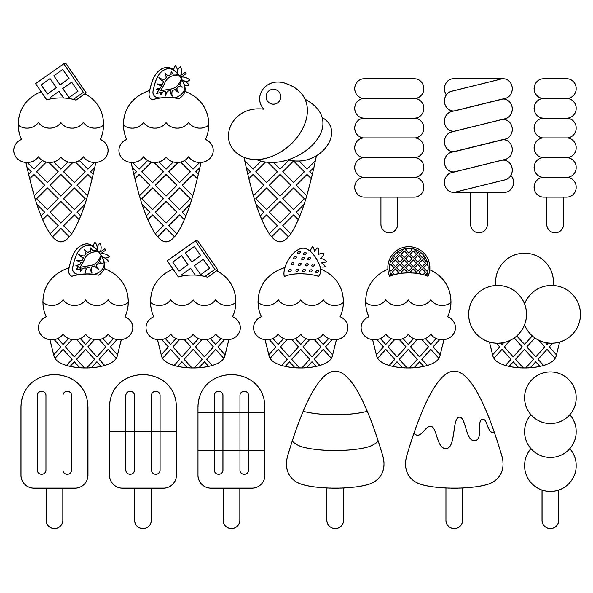 Ice Cream Digital Stamps. Ice Cream Line Art. Ice Cream Outlines ...