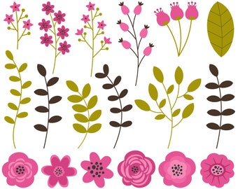 Floral Elements Clipart. Flowers Spring Flowers. Vector | Etsy