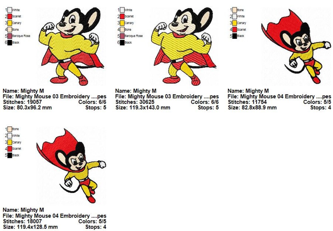 Package 5 Mighty Mouse Embroidery Designs - Etsy