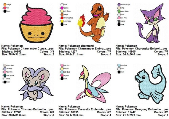 Package 22 Pokemon 02 Embroidery Designs | Etsy