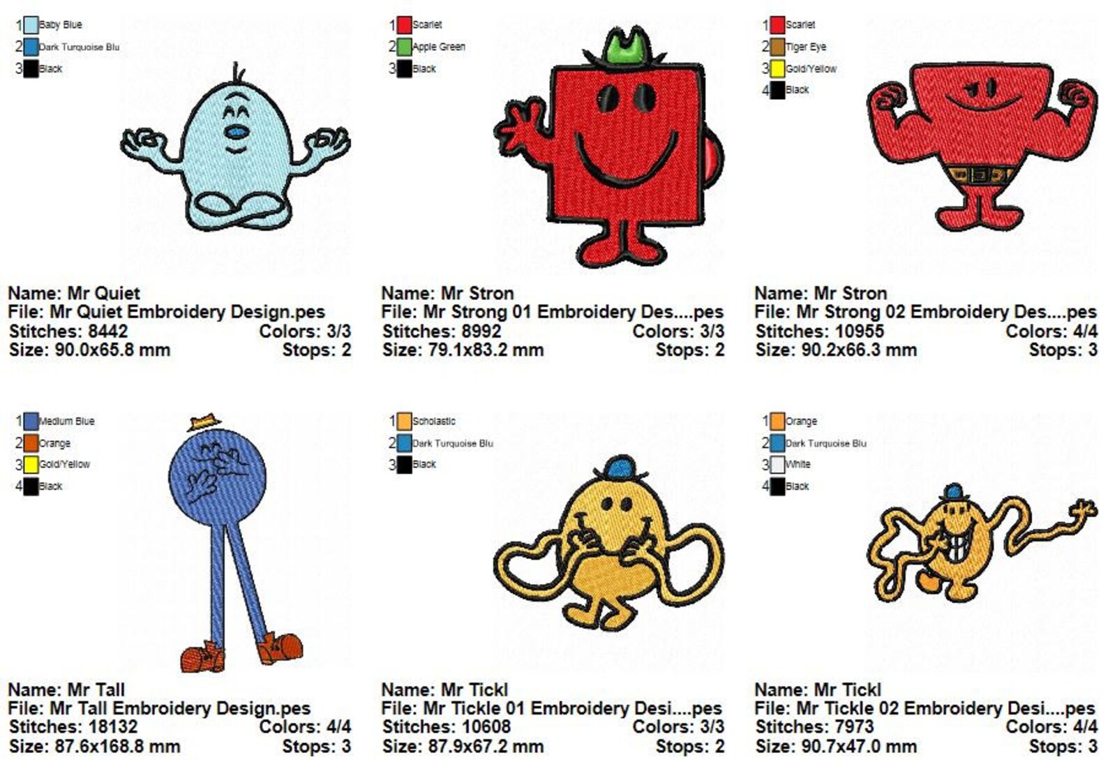 Package 30 Mr Men Embroidery Designs | Etsy