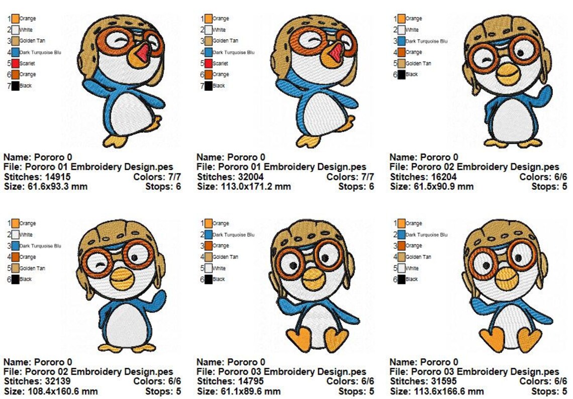 Package 8 Pororo Embroidery Designs | Etsy