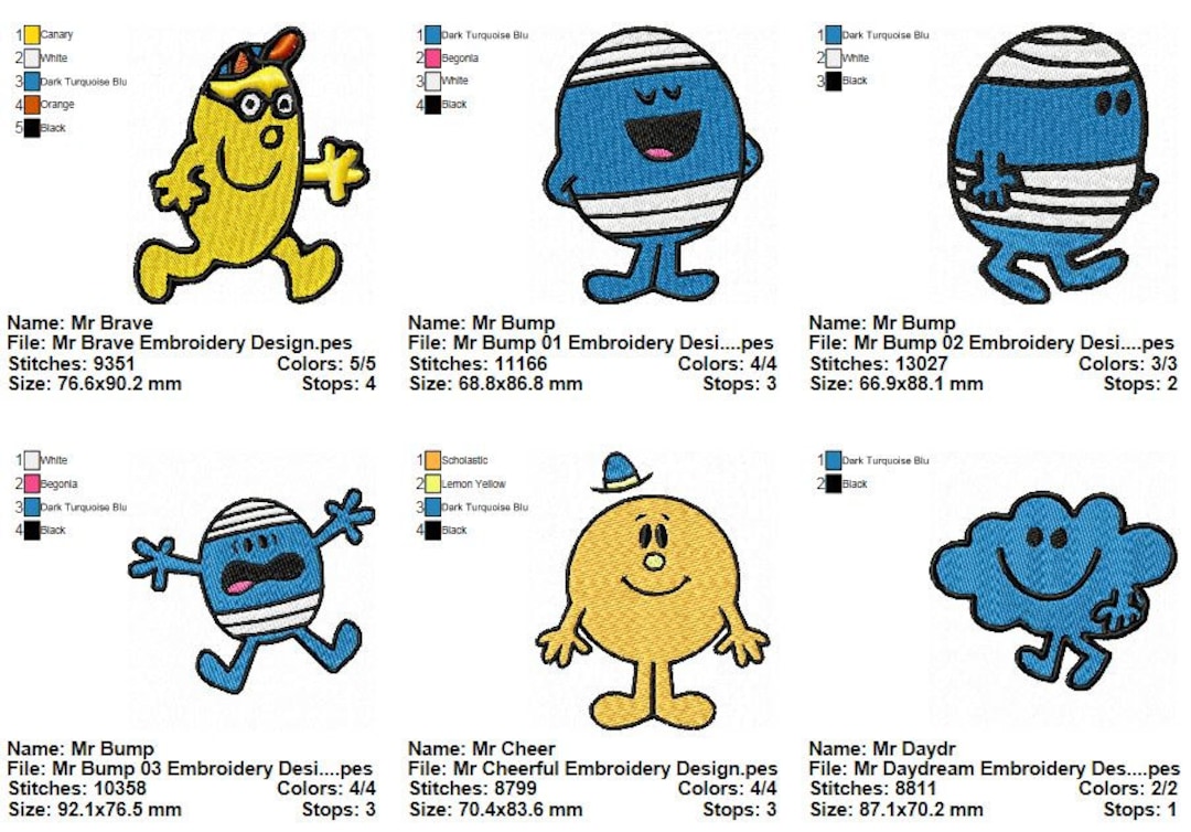 Package 30 Mr Men Embroidery Designs - Etsy