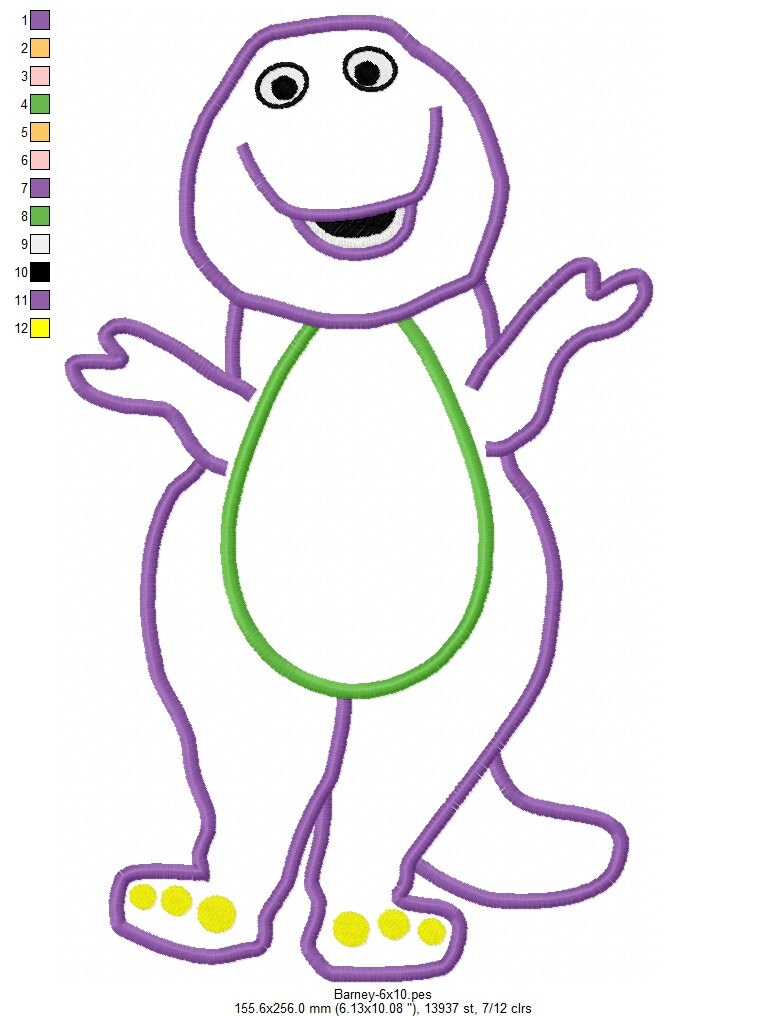 Barney Dinosaur Applique Embroidery Design - Etsy