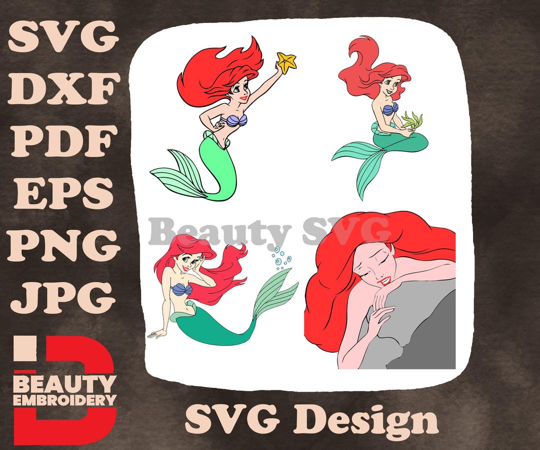 The Little Mermaid Ariel With Starfish Bubbles Lying on Rock and ...