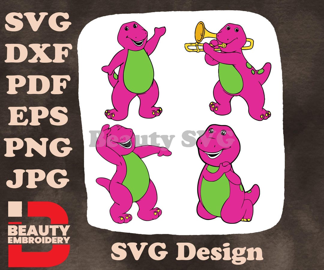Barney the Purple Dinosaur Various Poses Waving and Playing Trumpet ...