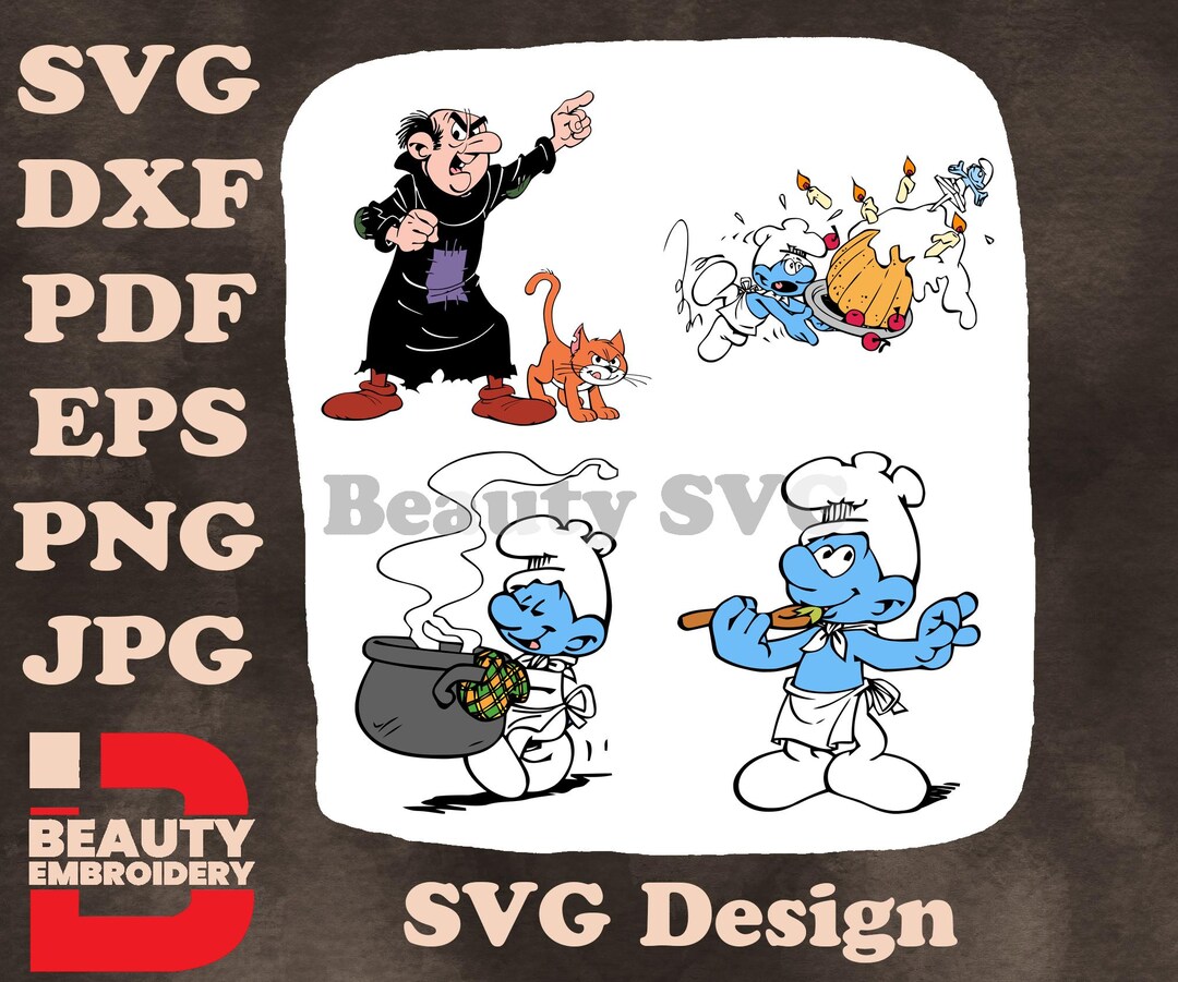 The Smurfs Gargamel Azrael Chef Smurf and Smurfs Playing With Onion ...