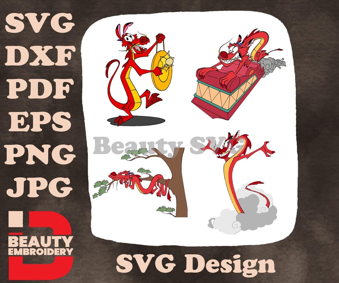 Mulan Mushu Dragon With Lantern on Tree Branch With Drum and on Cloud ...