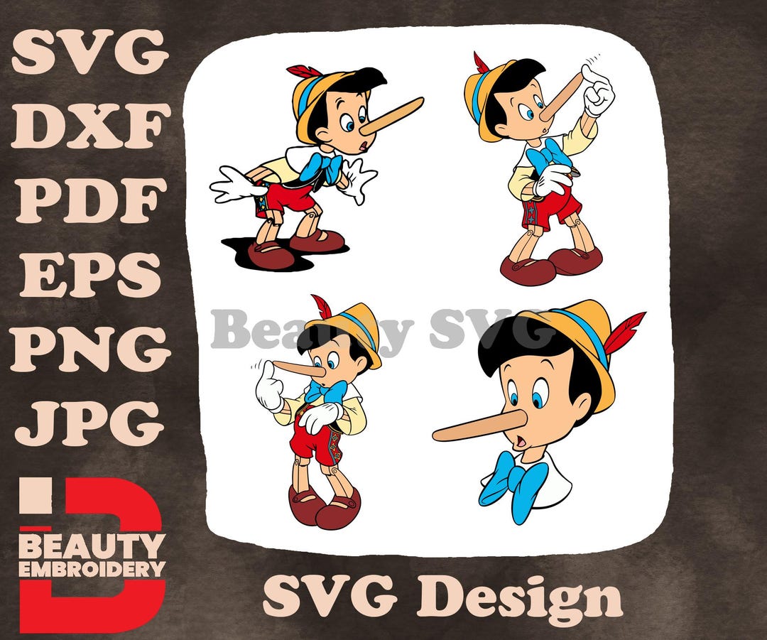 Pinocchio Various Poses Including Long Nose Lying and Expressive ...