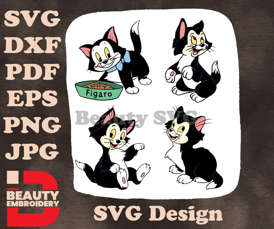 Disney Pinocchio Figaro the Kitten Black and White Cat Playful Poses ...