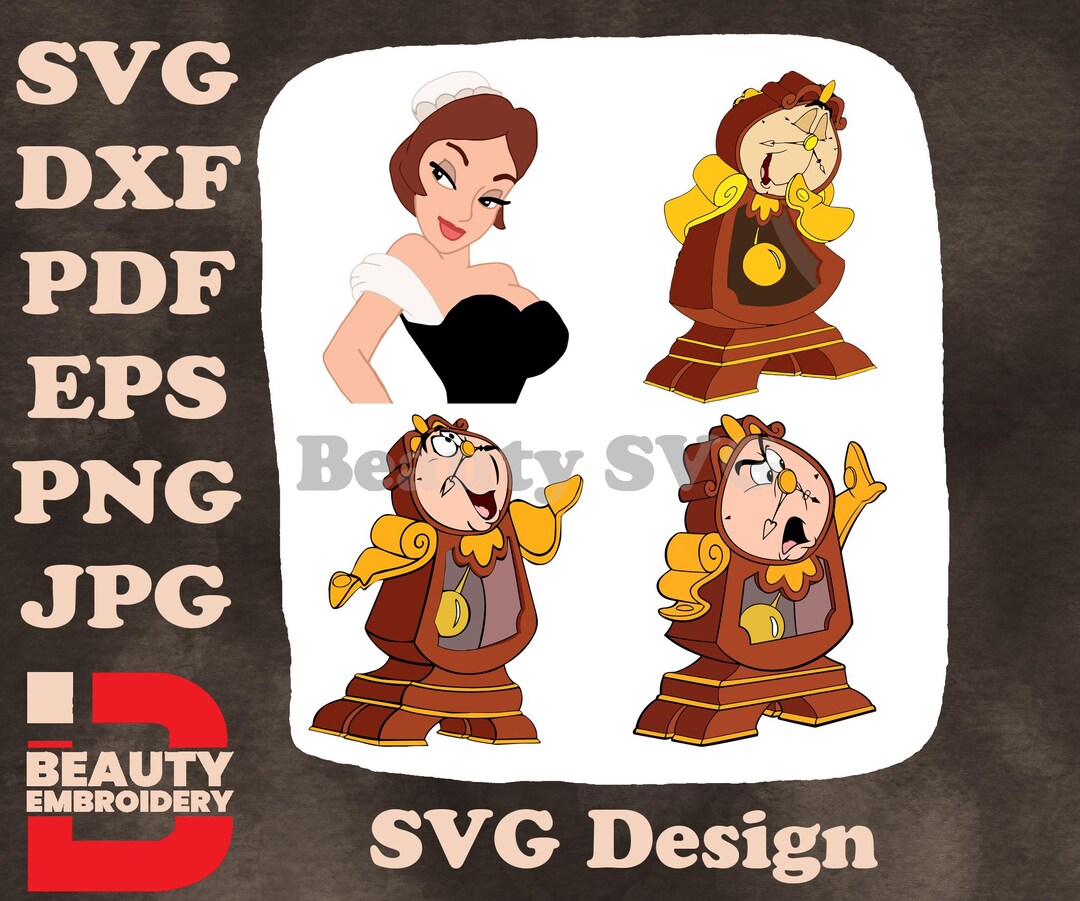 Disney Beauty Beast Cogsworth Clock Character Various Expressive Poses ...