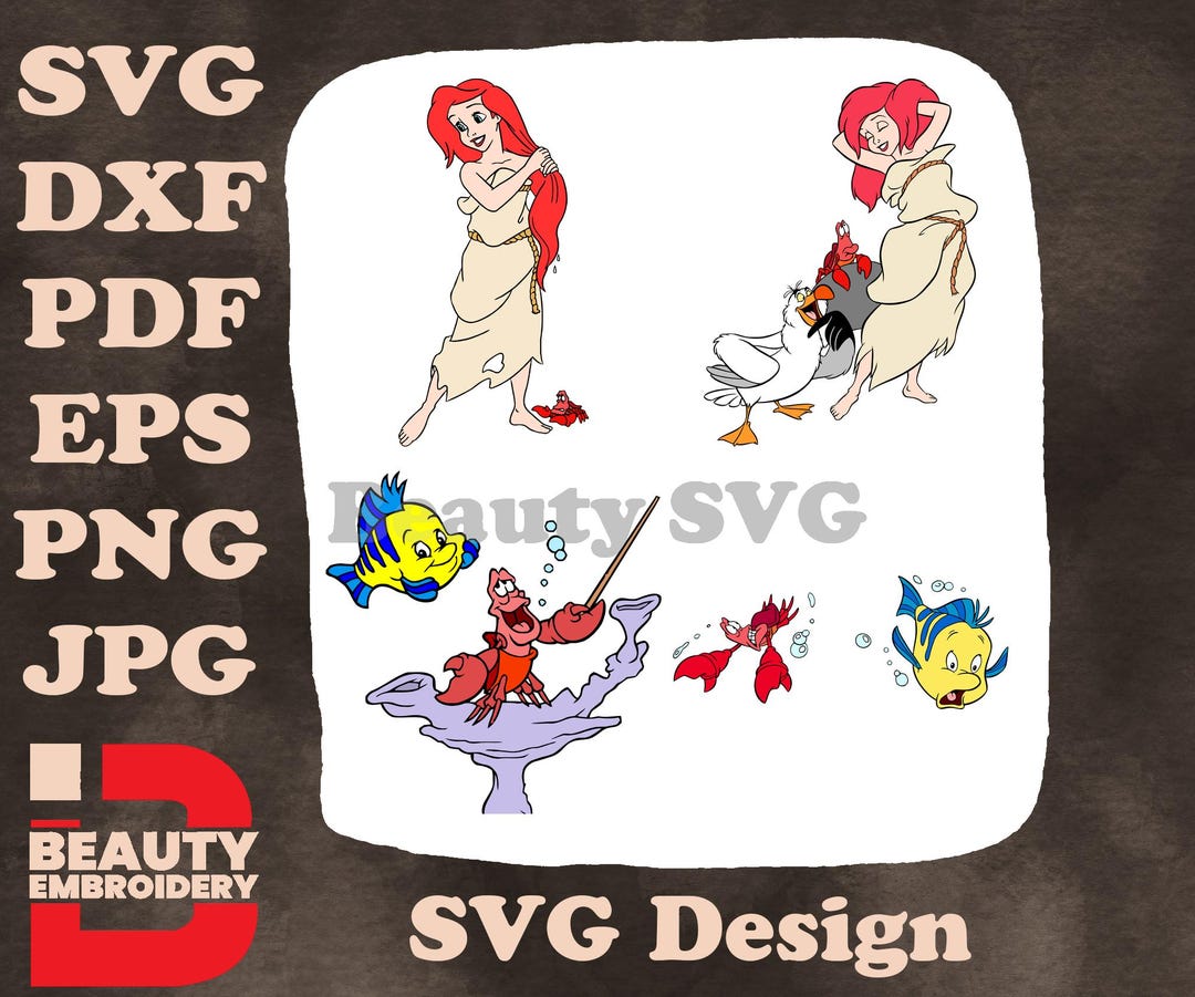 Disney Little Mermaid Ariel Peasant Dress Scuttle Seagull Flounder ...