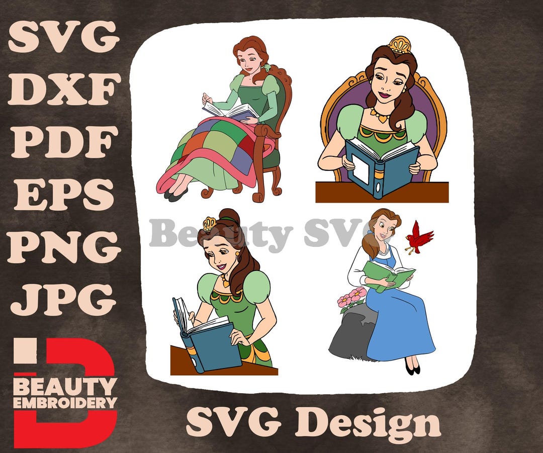 Disney Beauty Beast Belle Reading Writing Holding Rose Intellectual ...