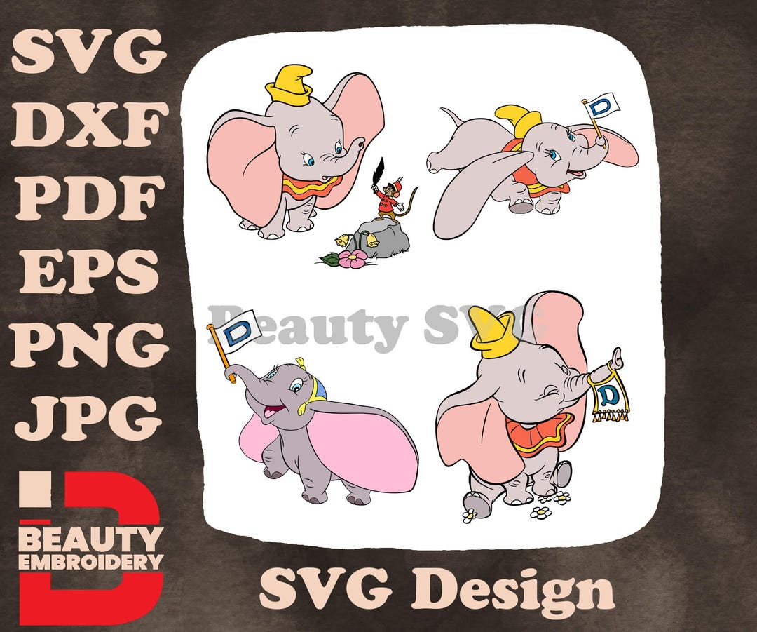 Dumbo Baby Elephant Flying With Magic Feather and Timothy Mouse Flag ...