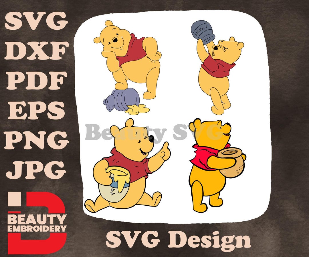Winnie the Pooh Bear With Honey Pot Honey on Nose and Eating Honey ...