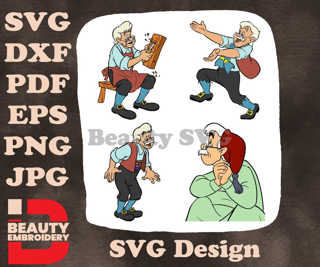 Disney Pinocchio Geppetto the Woodcarver Playing Accordion Dancing With ...