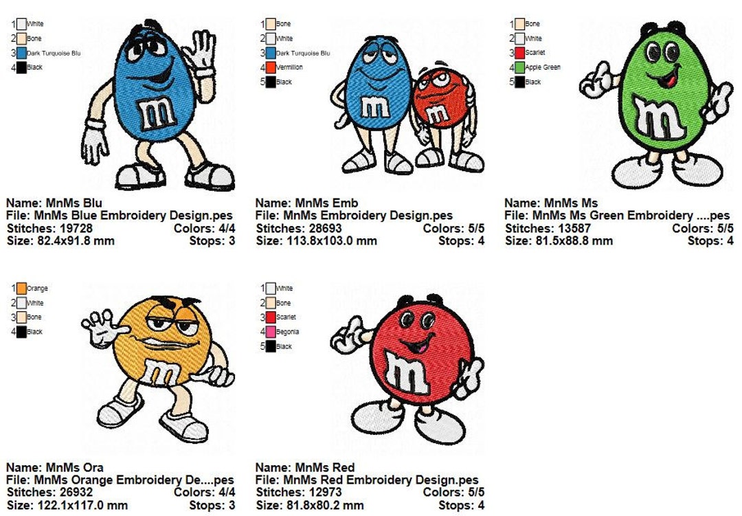 Package 5 Mnms Embroidery Designs - Etsy