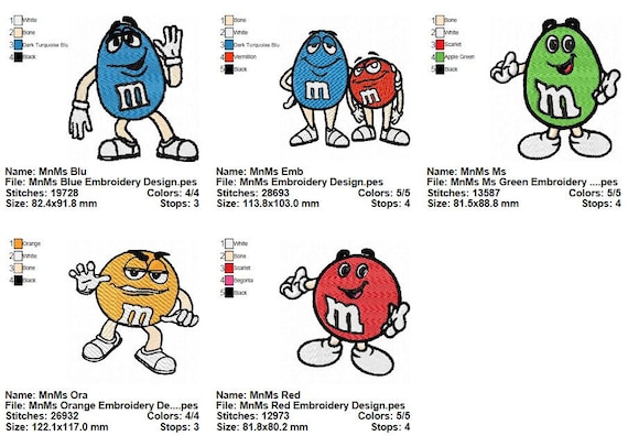 Package 5 Mnms Embroidery Designs - Etsy
