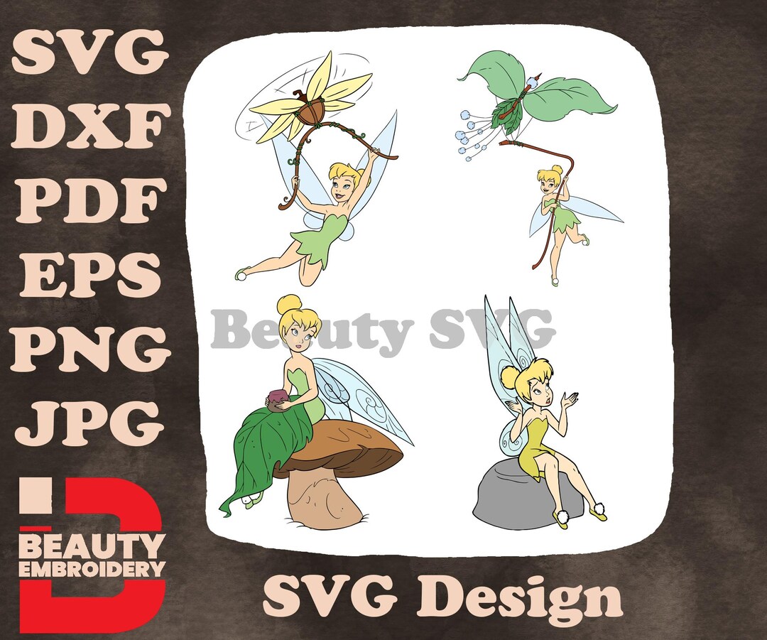 Disney Fairies Tinker Bell With Flower Leaf Umbrella and on Mushroom ...