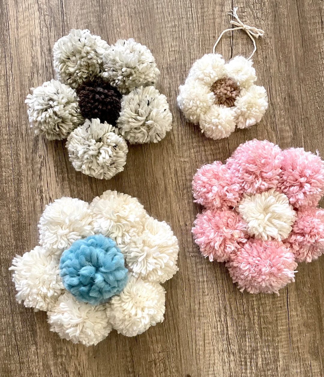 Daisy Pom Pom Wall Hanging | Handmade Yarn Daisy, Nursery Wall Art ...