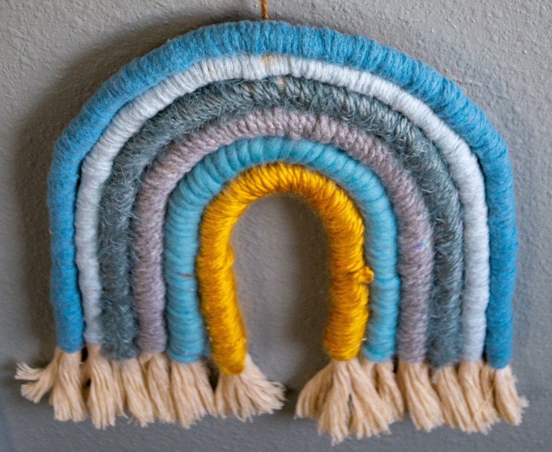 Blue Sky Handmade Macrame Rainbow Wall Hanging | Macrame Yarn Rainbow ...