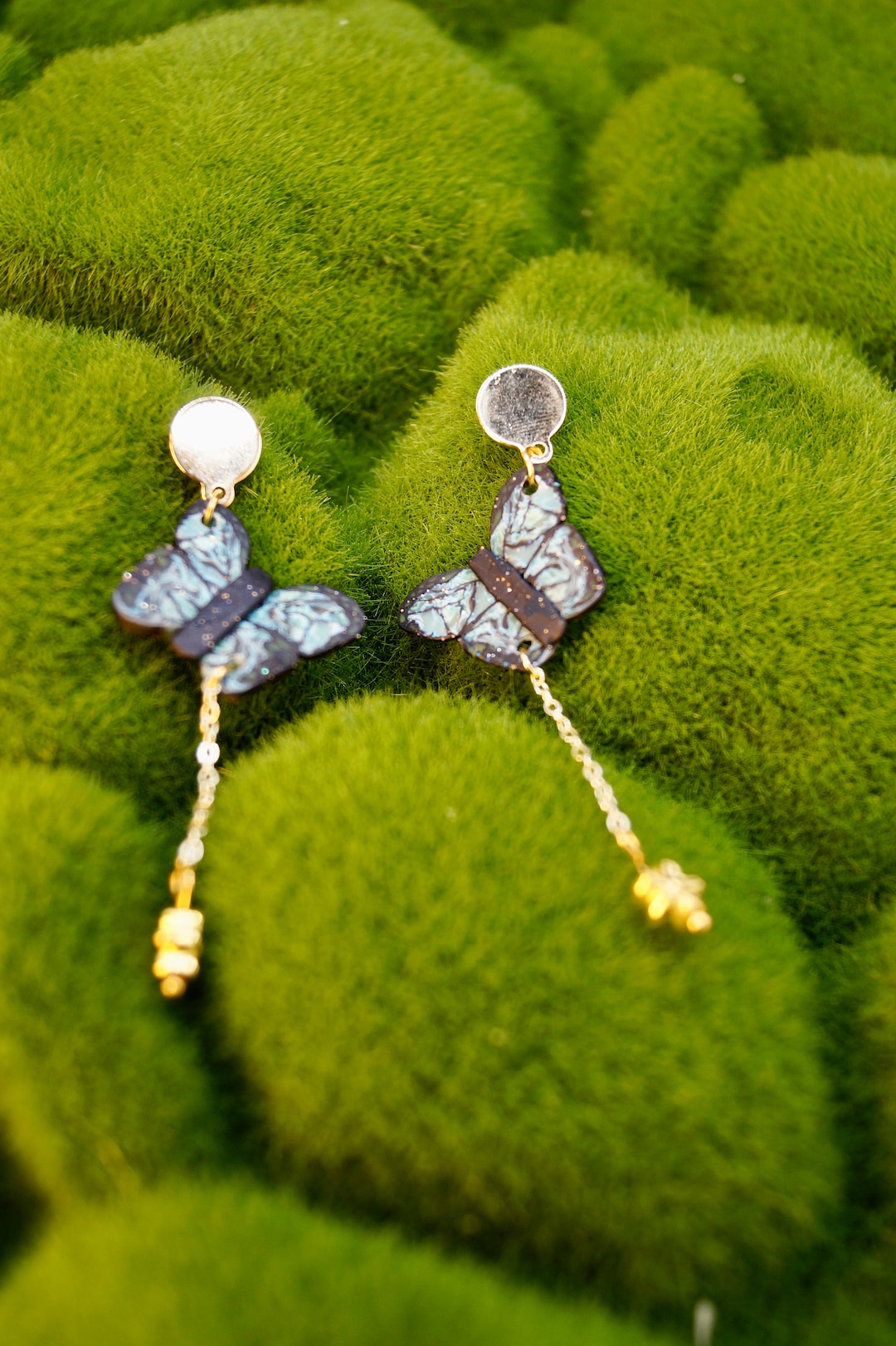Blue Morpho Butterfly Dangle Earrings | Brass Flowers, Gold Posts - Etsy