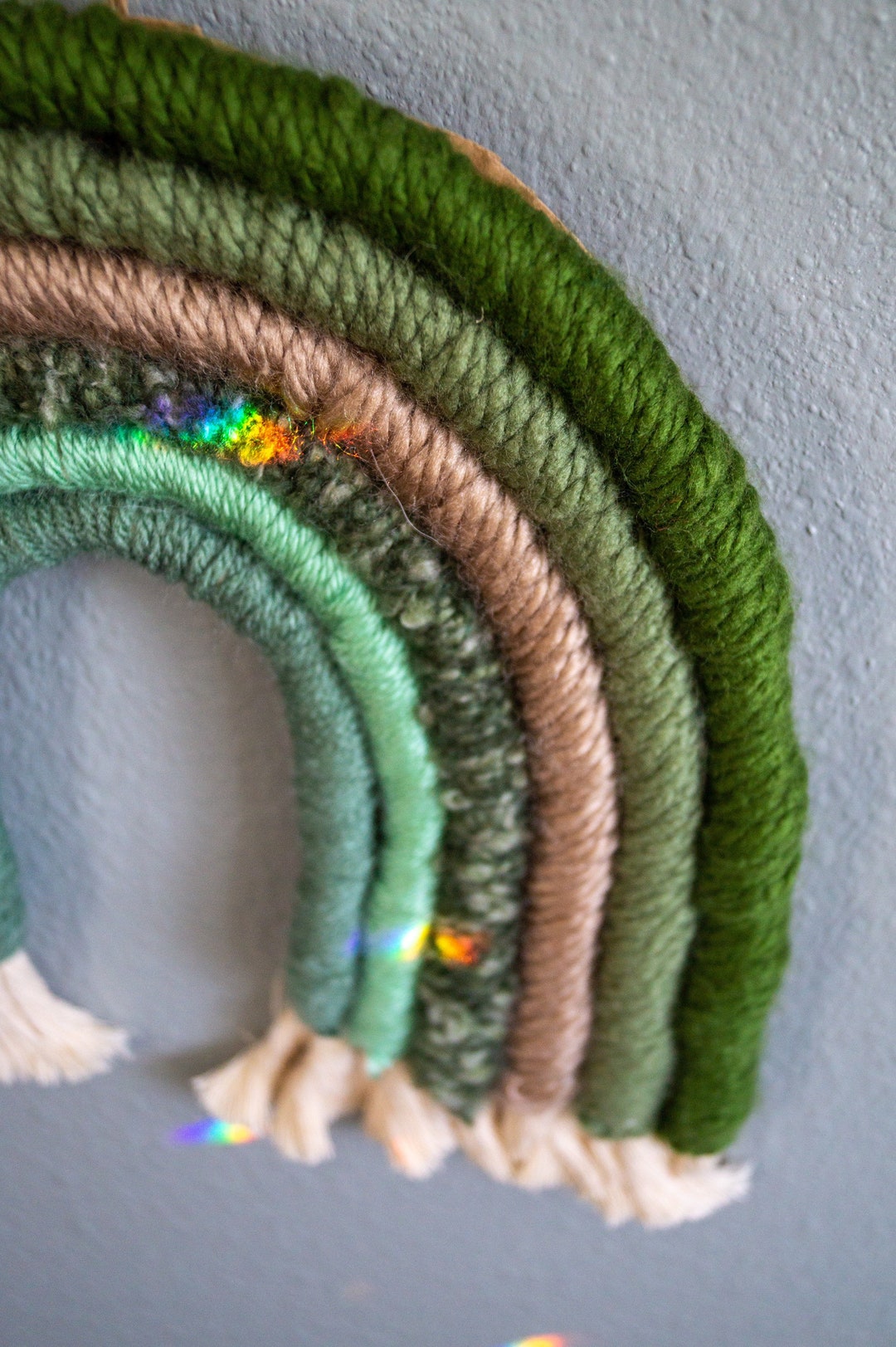 Green Handmade Macrame Rainbow Wall Hanging | 10 Inch Macrame Yarn ...