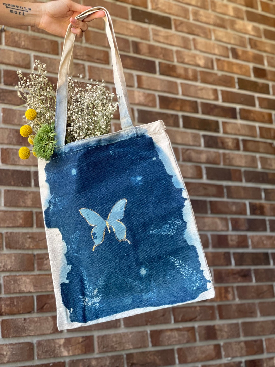 Hand Printed Cyanotype Tote | Floral, Seaglass, Butterfly, & Wanderlust ...