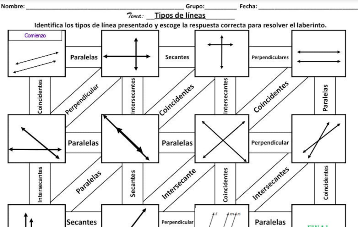 Laberintos Tipos De Líneas En Geometría/ Lines Types Maze - Etsy Canada
