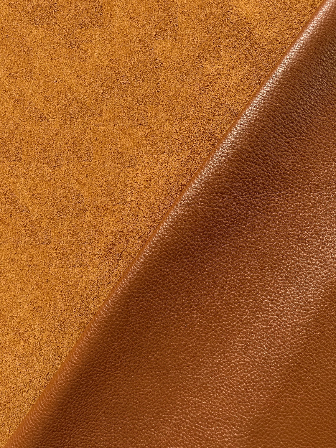 Cognac Brown Natural Grain Cowhide Leather Skins. Genuine Cow Leather ...