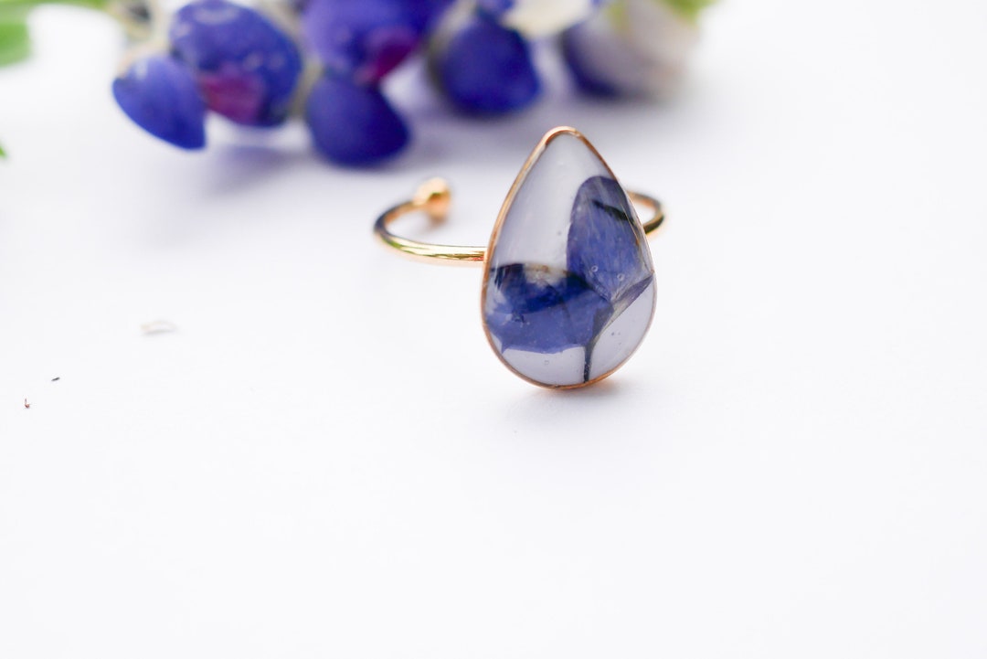 Pressed Bluebonnet Ring, Texas Bluebonnet Ring, Stainless Steel ...